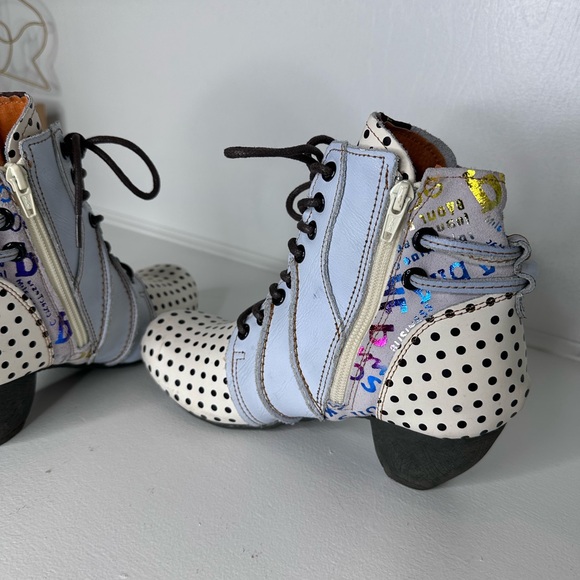 TMA | Shoes | Tma Maia Eyes Unique White Polka Dot Leather Boot Women ...